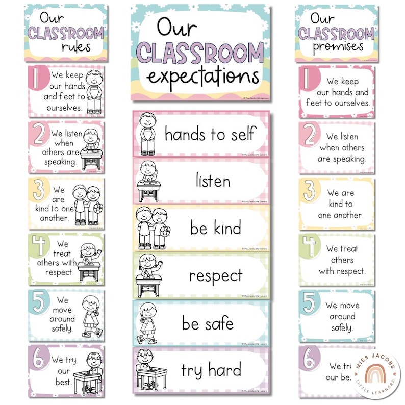 Classroom Rules Posters for Classroom Management | Daisy Gingham Pastel ...