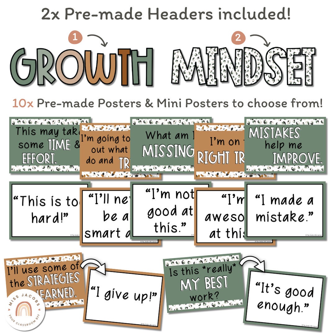 Modern Jungle Growth Mindset Display | Neutral Animal Print Classroom ...