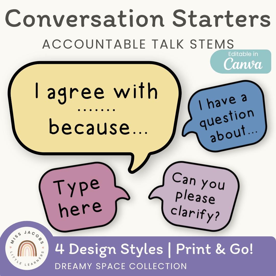 Conversation Starters Posters: Dreamy Space Accountable Talk Stems and ...