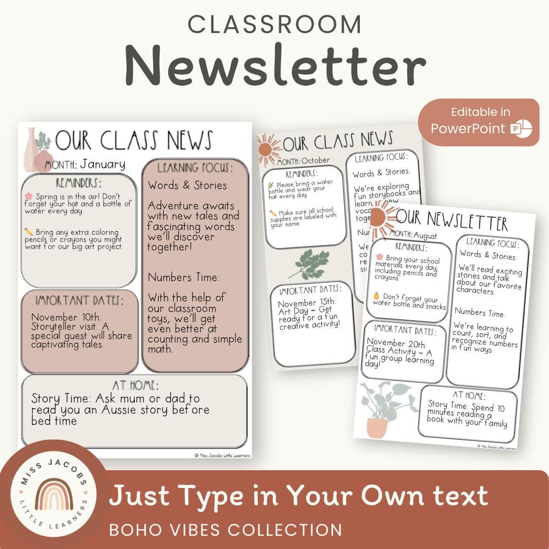 Boho Vibes Newsletter Templates: Neutral Vintage Classroom Parent ...