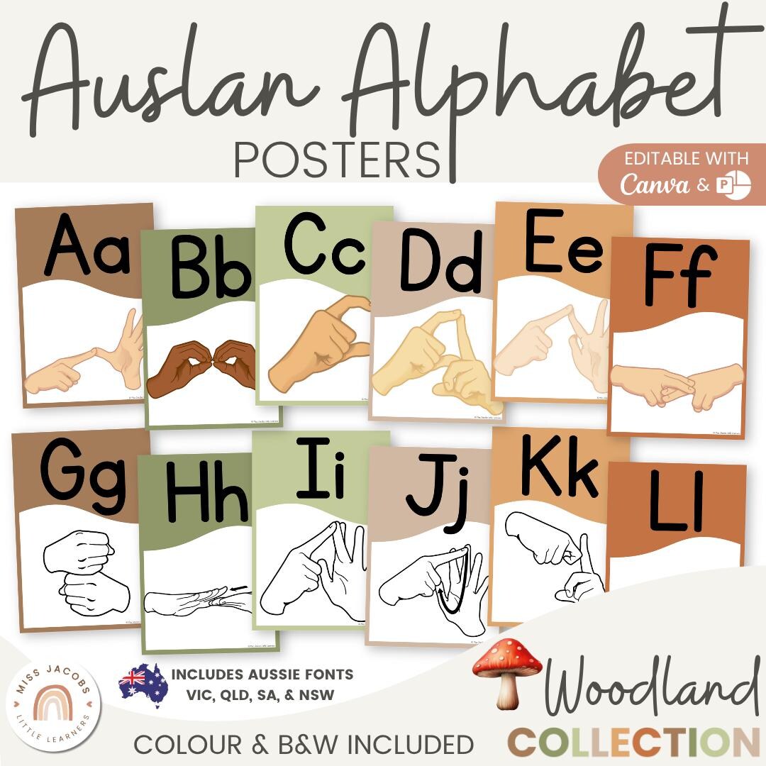 Auslan Alphabet Posters Woodland Theme: Cozy Australian Sign Language ...