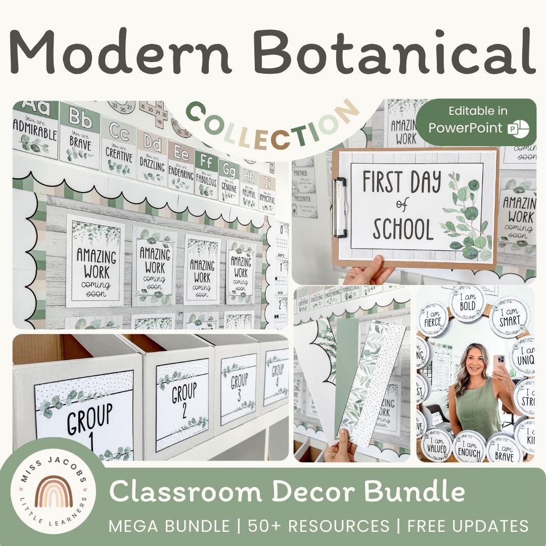 MODERN BOTANICAL Classroom Decor Bundle, Eucalyptus & Botanical Prints ...