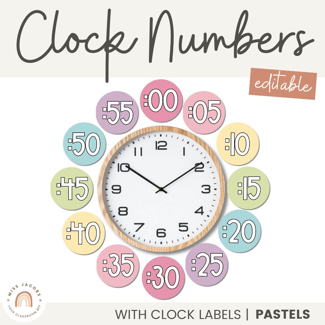 Clock Numbers Daisy Gingham Pastels Classroom Decor Editable - Etsy