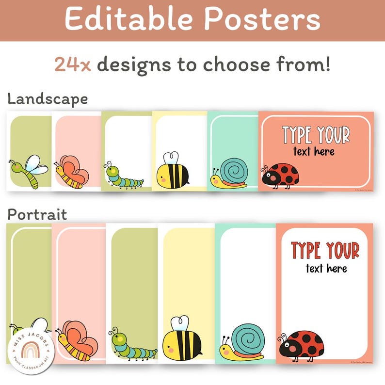 Insects Theme Classroom Decor Bundle, Editable Spring Bugs Set Teacher ...