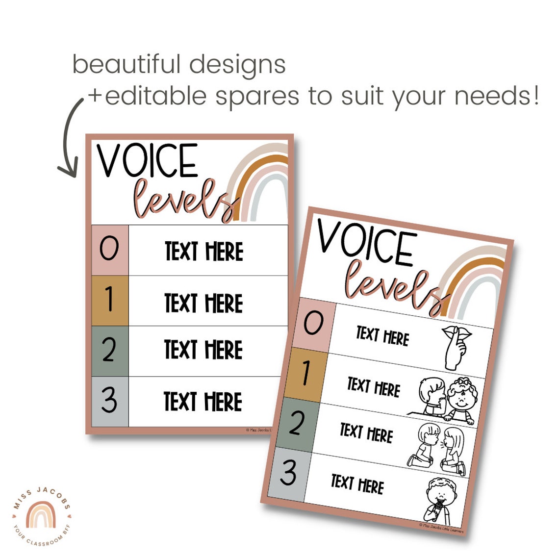 Boho Rainbow Voice Noise Level Display EDITABLE Classroom - Etsy