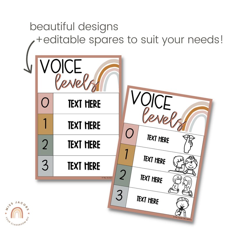 Boho Rainbow Voice Noise Level Display EDITABLE Classroom - Etsy