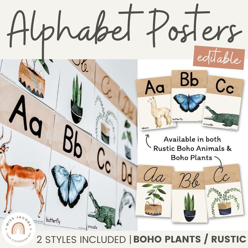Modern Boho Plants Alphabet Posters Rustic Boho Classroom - Etsy