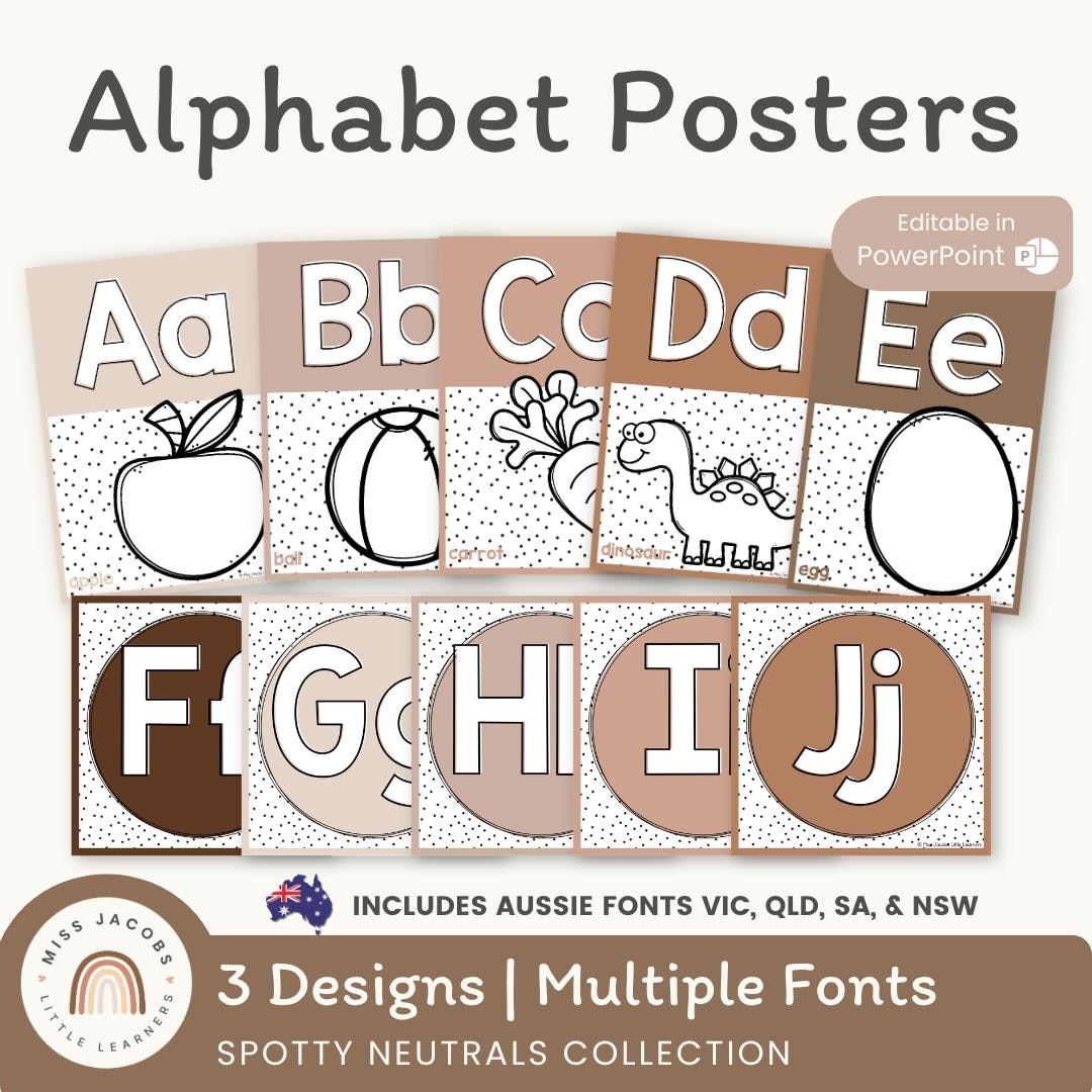 Alphabet Posters | SPOTTY NEUTRALS Classroom Decor | Editable - Etsy