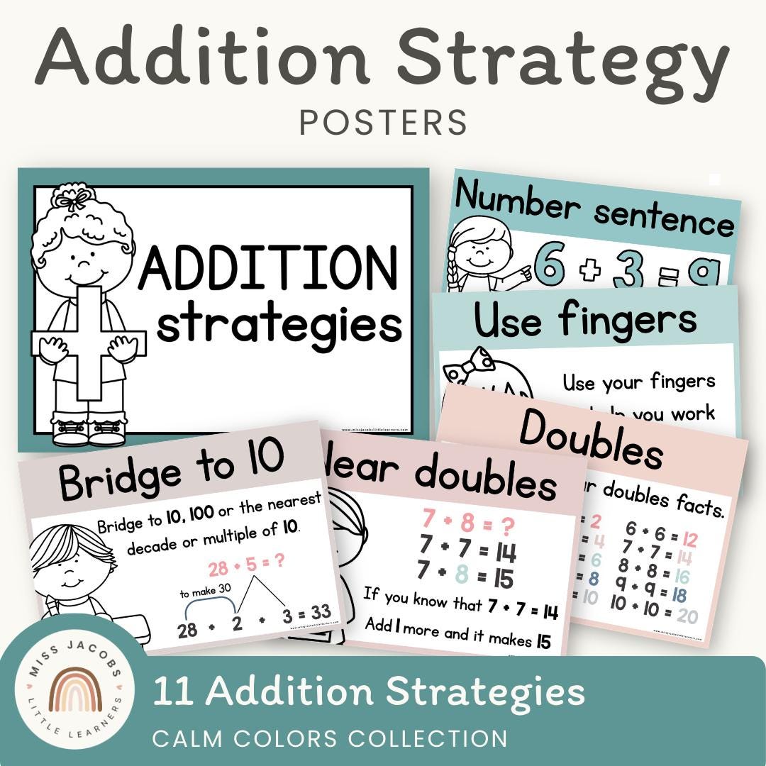 CALM COLORS Addition Strategy Posters | Math Posters | Modern Rainbow ...