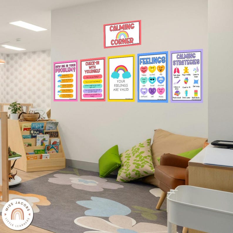 Bright Calm Down Corner Posters, Breathing Exercises Calm Down Kit, SEL ...