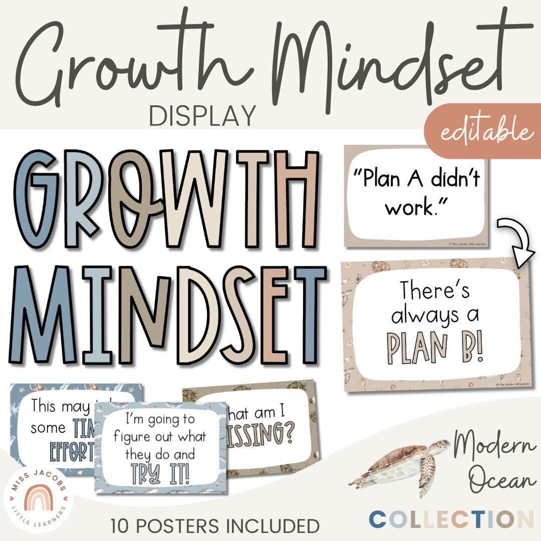 Modern Ocean Growth Mindset Display | Ocean Animals Classroom Decor ...