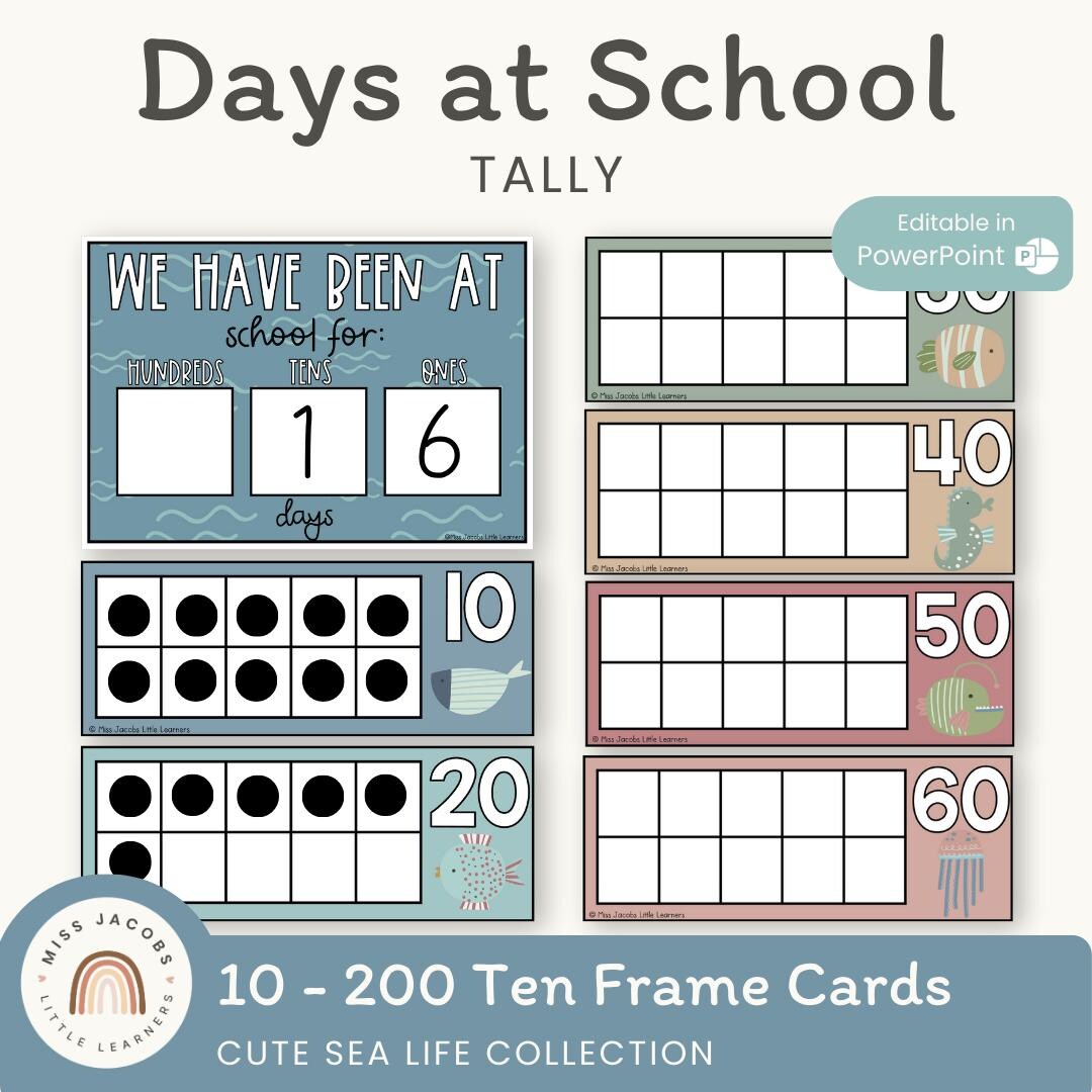 Days at School Display | 100 Days of School Tally | Cute Sea Life ...