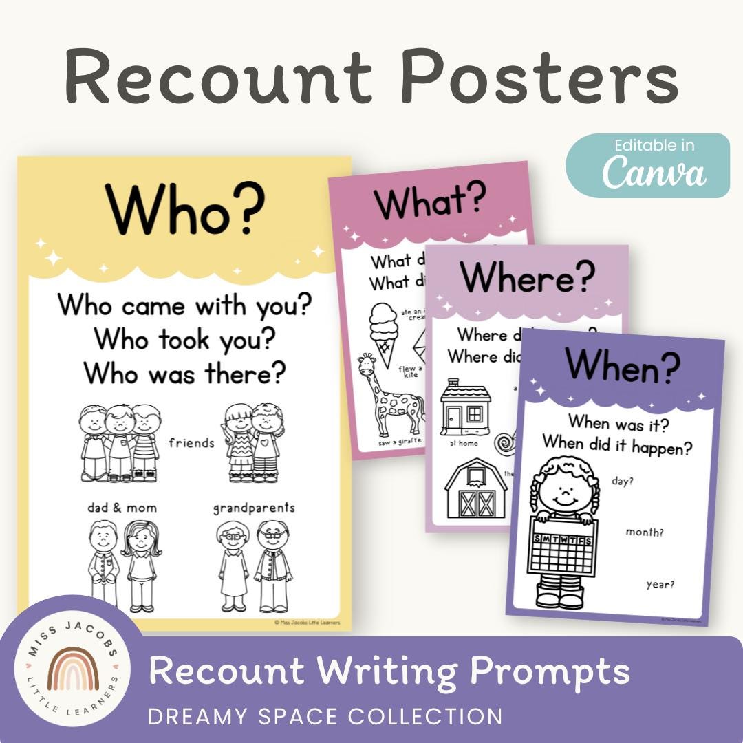 Dreamy Space Recount Posters: Who, What, When, Where, Why, Narrative ...