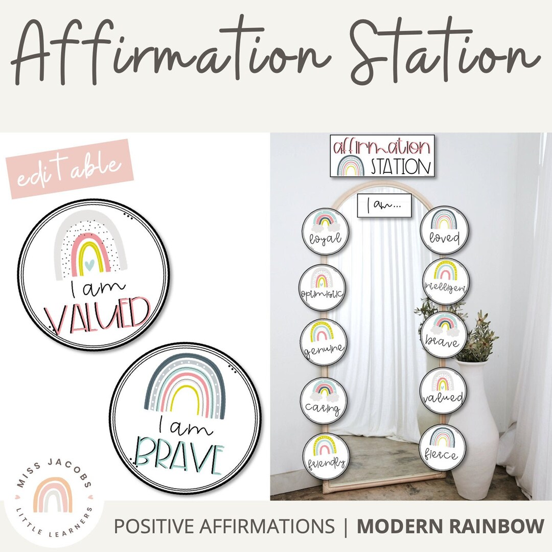 MODERN RAINBOW Affirmation Station | Positive Affirmations | Editable ...