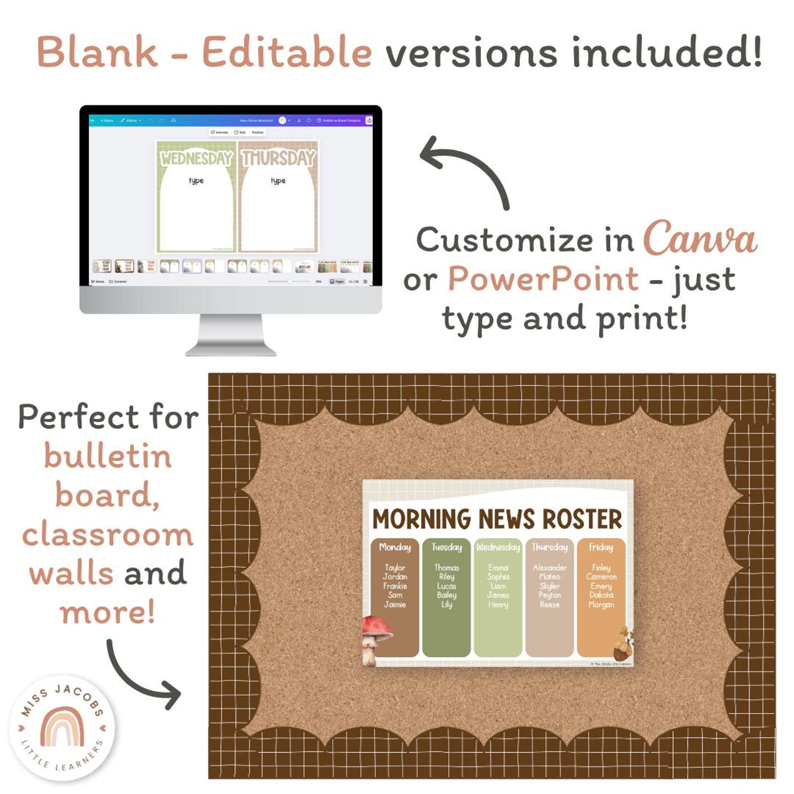 Woodland News Roster Show & Tell Display, Editable Sharing Time Chart ...