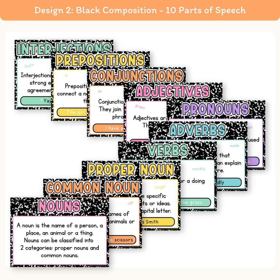 Parts of Speech Posters Composition Notebook Theme: Cutesy ELA Anchor ...