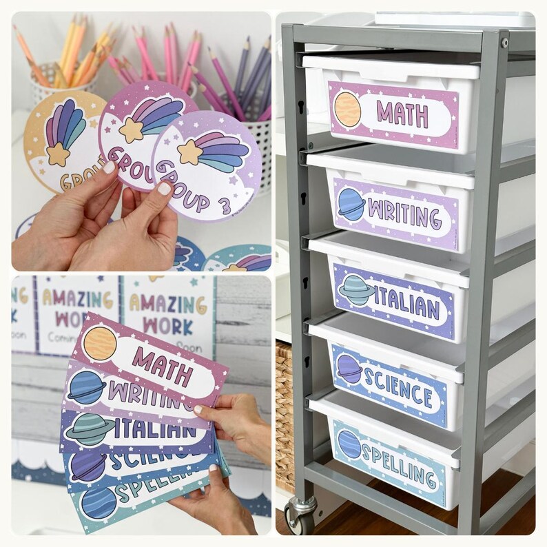 Dreamy Space Classroom Labels: Pastel Student Names and Supplies ...