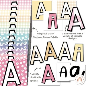 Bulletin Board Lettering Pack | Daisy Gingham Pastel Classroom Decor ...