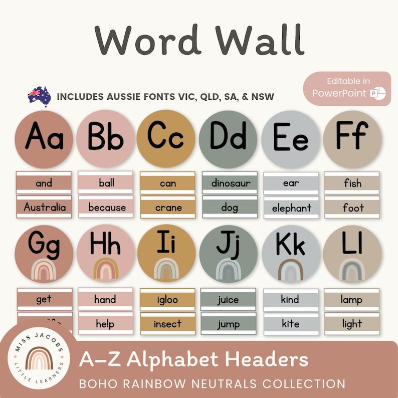BOHO RAINBOW Word Wall | Editable | Neutral Rainbow Classroom Decor ...