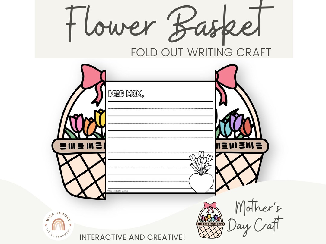 Flower Basket Mother’s Day Craft, Printable Fold Out Writing Activity ...