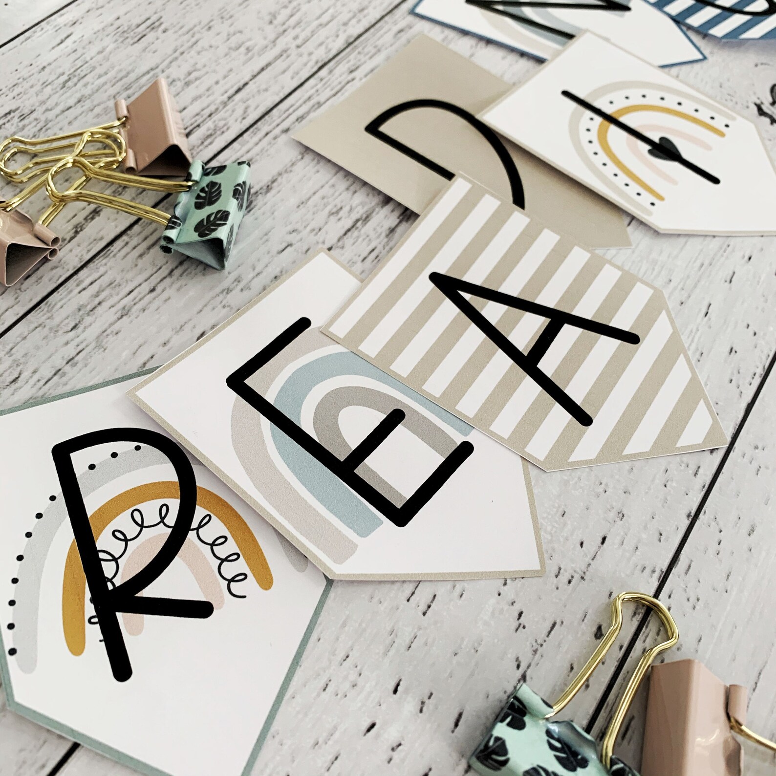 BOHO RAINBOW Bulletin Board Signage | Editable | Neutral Rainbow ...