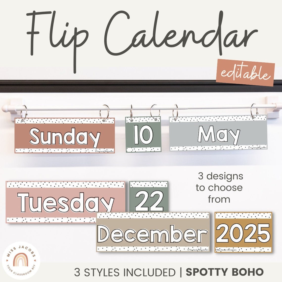 Flip Calendar Spotty Boho Classroom Decor Neutral Rainbow - Etsy UK