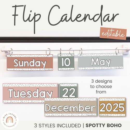 Flip Calendar Spotty Boho Classroom Decor Neutral Rainbow - Etsy UK