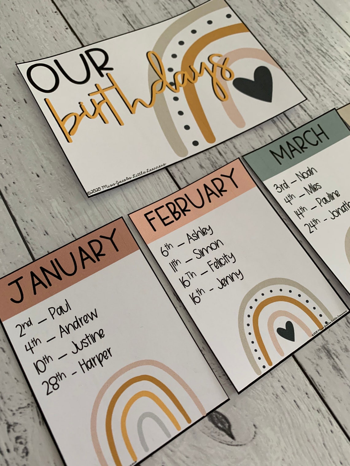 BOHO RAINBOW Birthday Chart | Editable | Neutral Rainbow Classroom ...