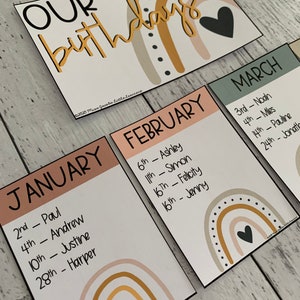 BOHO RAINBOW Birthday Chart | Editable | Neutral Rainbow Classroom ...
