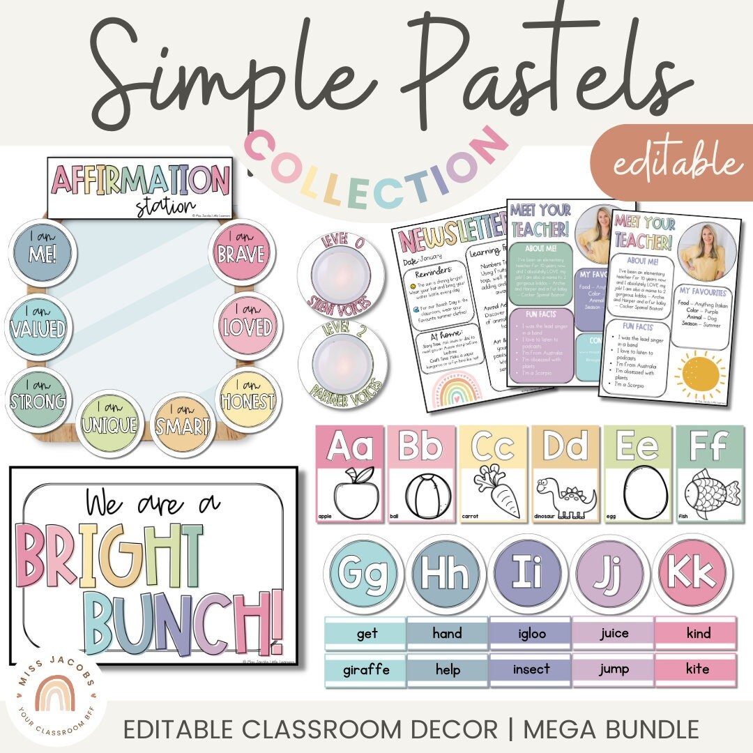 PASTELS Classroom Decor Bundle Muted Rainbow Decor Editable - Etsy