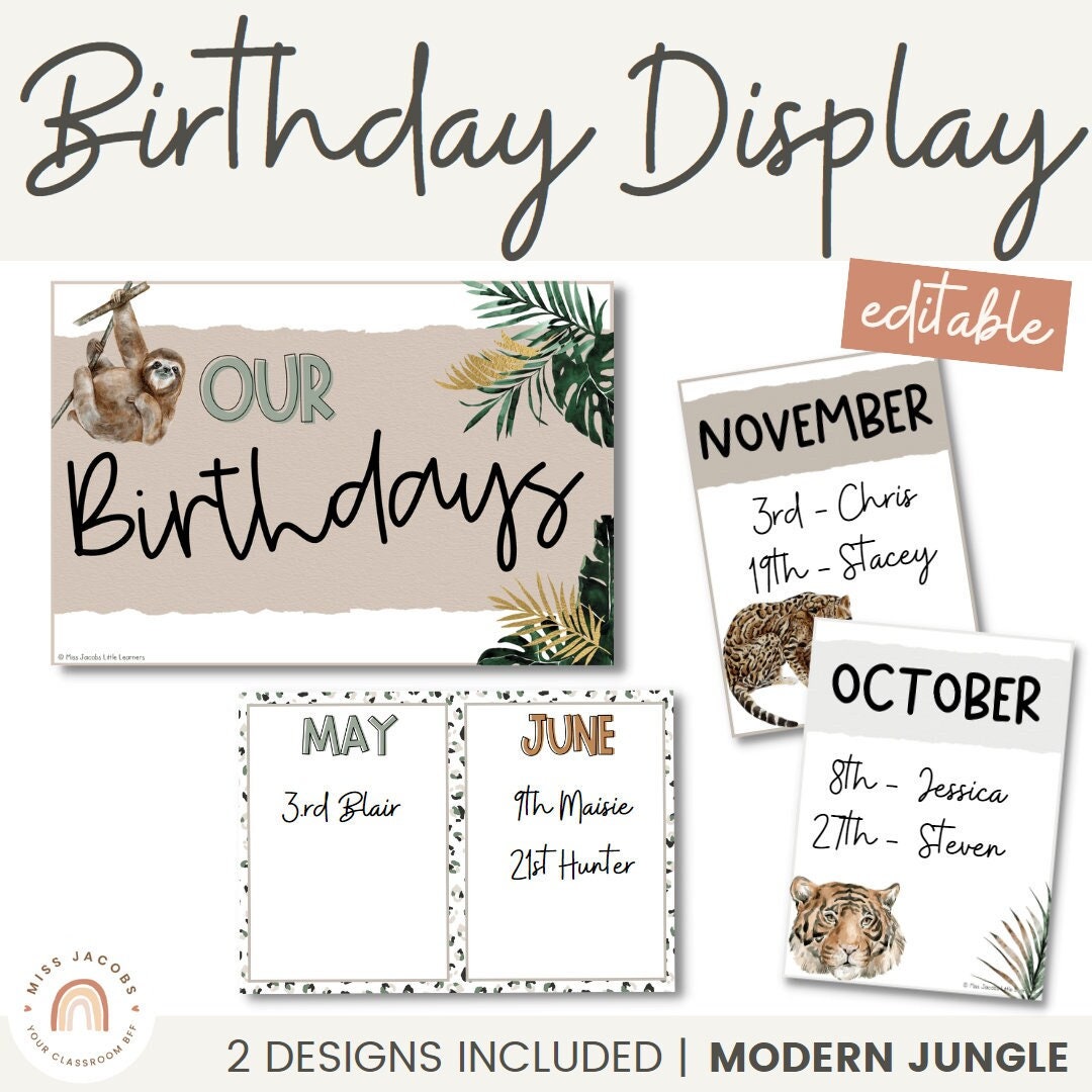 Birthday Display | MODERN JUNGLE | Rustic Classroom Decor - Etsy