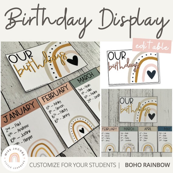BOHO RAINBOW Birthday Chart Editable Neutral Rainbow | Etsy