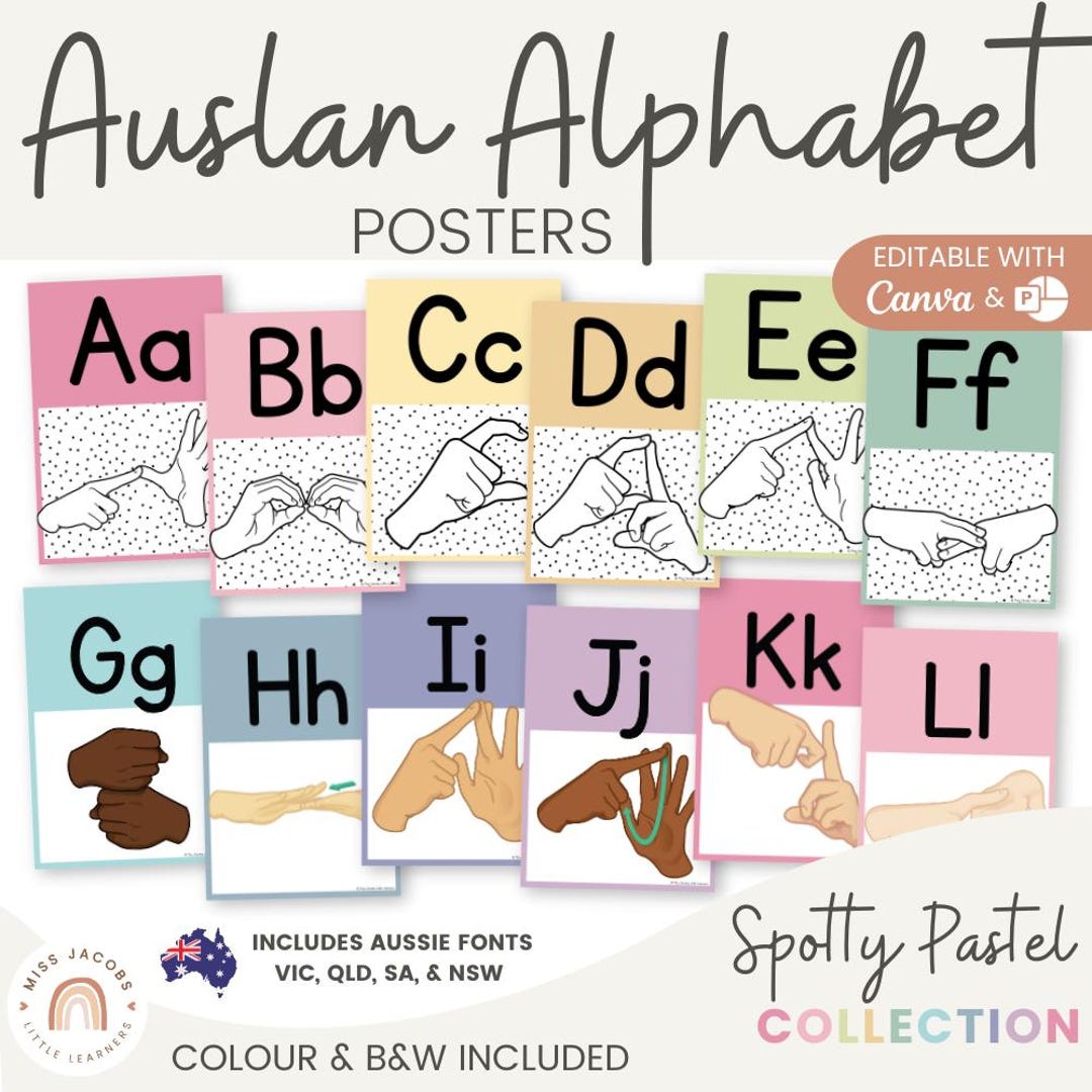 Auslan Alphabet Posters | SPOTTY PASTELS | Muted Rainbow Decor - Etsy ...