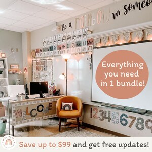 BOHO RAINBOW Classroom Decor Bundle | Editable | Neutral Rainbow ...