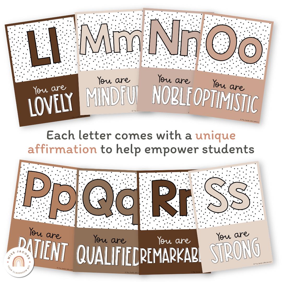 Affirmation Alphabet Poster Spotty Neutrals, Printable ABC Wall Posters ...