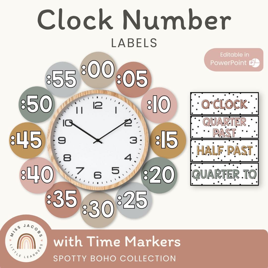 Clock Number Labels | SPOTTY BOHO Classroom Decor - Etsy