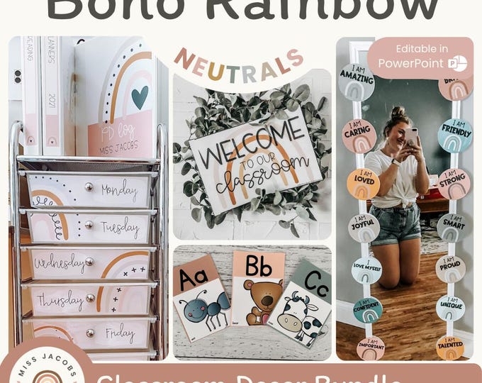 BUNDLE - Calendar Boho Rainbow Days of the Week, Months of the Year ...