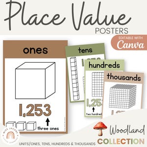 Neutral Place Value Chart Posters, Printable Base 10 Math Anchor Charts ...