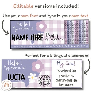 Student Name Tags & Goals Desk Plates | Daisy Gingham Pastels Classroom ...