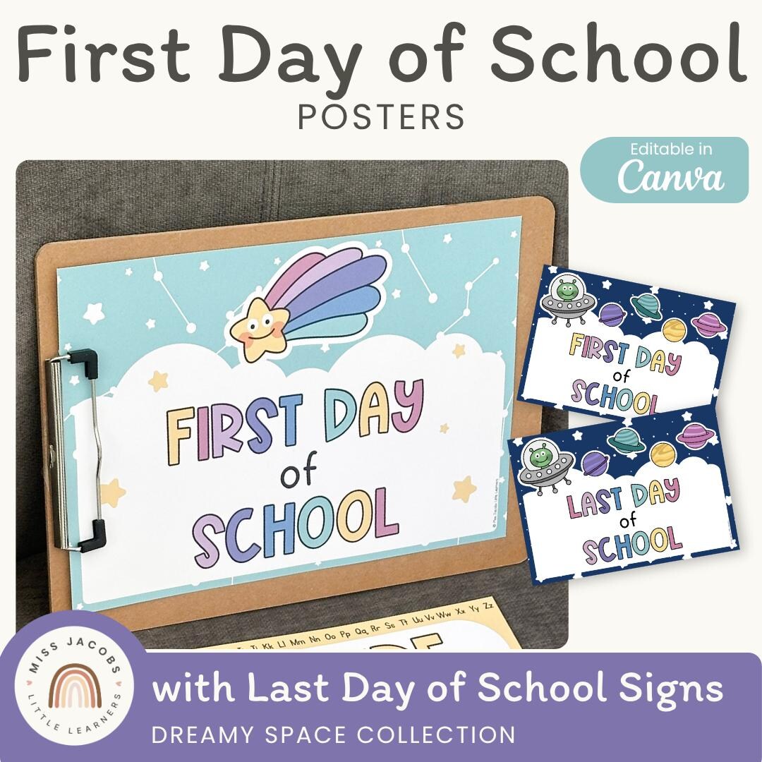First Day of School Sign: Dreamy Space Galaxy and Planets Theme, Back ...