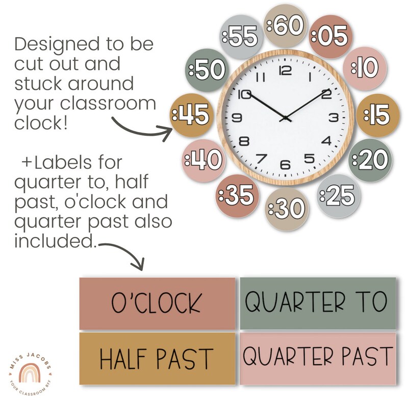 BOHO RAINBOW Clock Numbers Neutral Rainbow Classroom Decor - Etsy