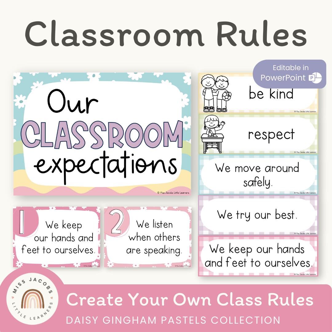 Classroom Rules Posters for Classroom Management | Daisy Gingham Pastel ...