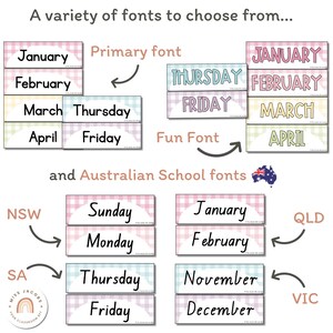 Days and Months Flashcards Daisy Gingham Pastels Classroom Decor ...