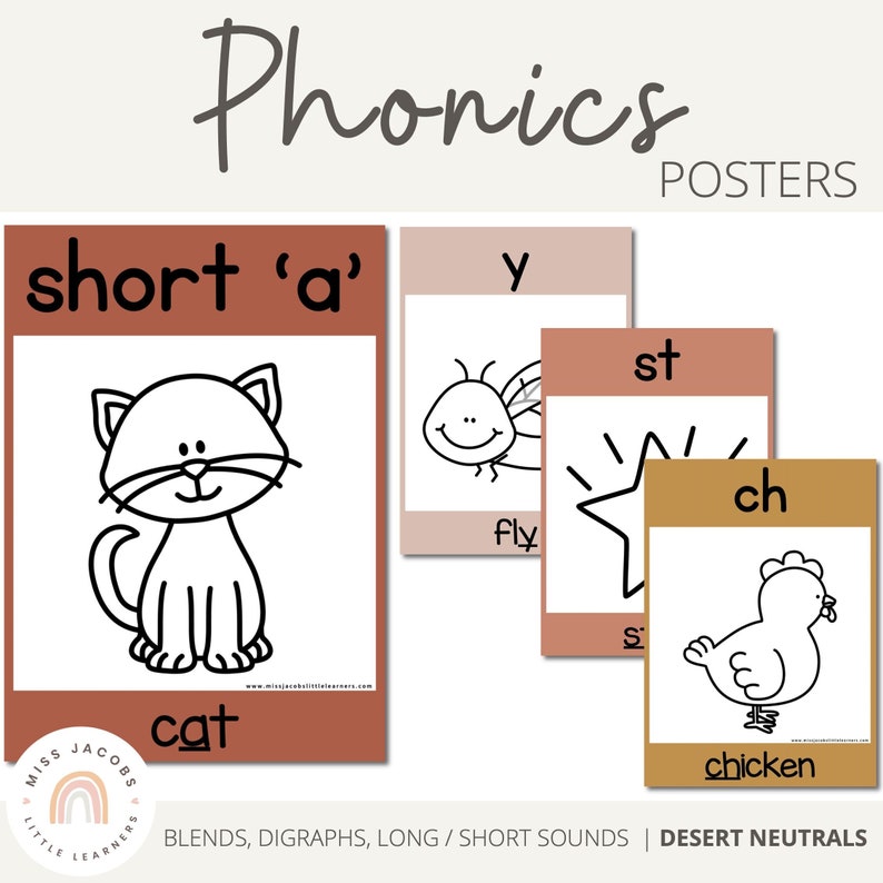Phonics Posters BOHO VIBES Desert Neutral Decor Editable | Etsy