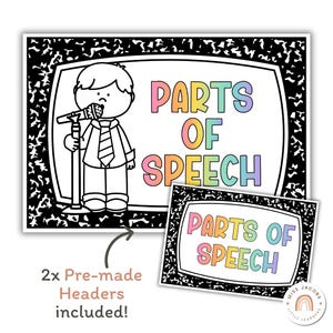 Cutesy Parts of Speech Posters, Colorful Grammar Anchor Charts ...