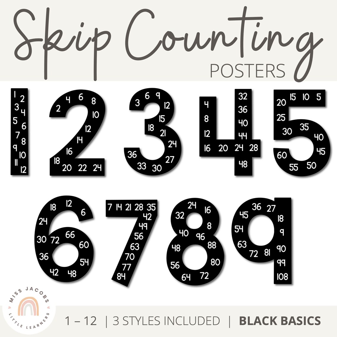 Skip Counting Large Number Display Black Basics Classroom - Etsy
