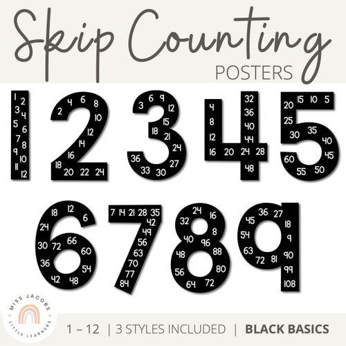 Skip Counting Large Number Display Black Basics Classroom - Etsy