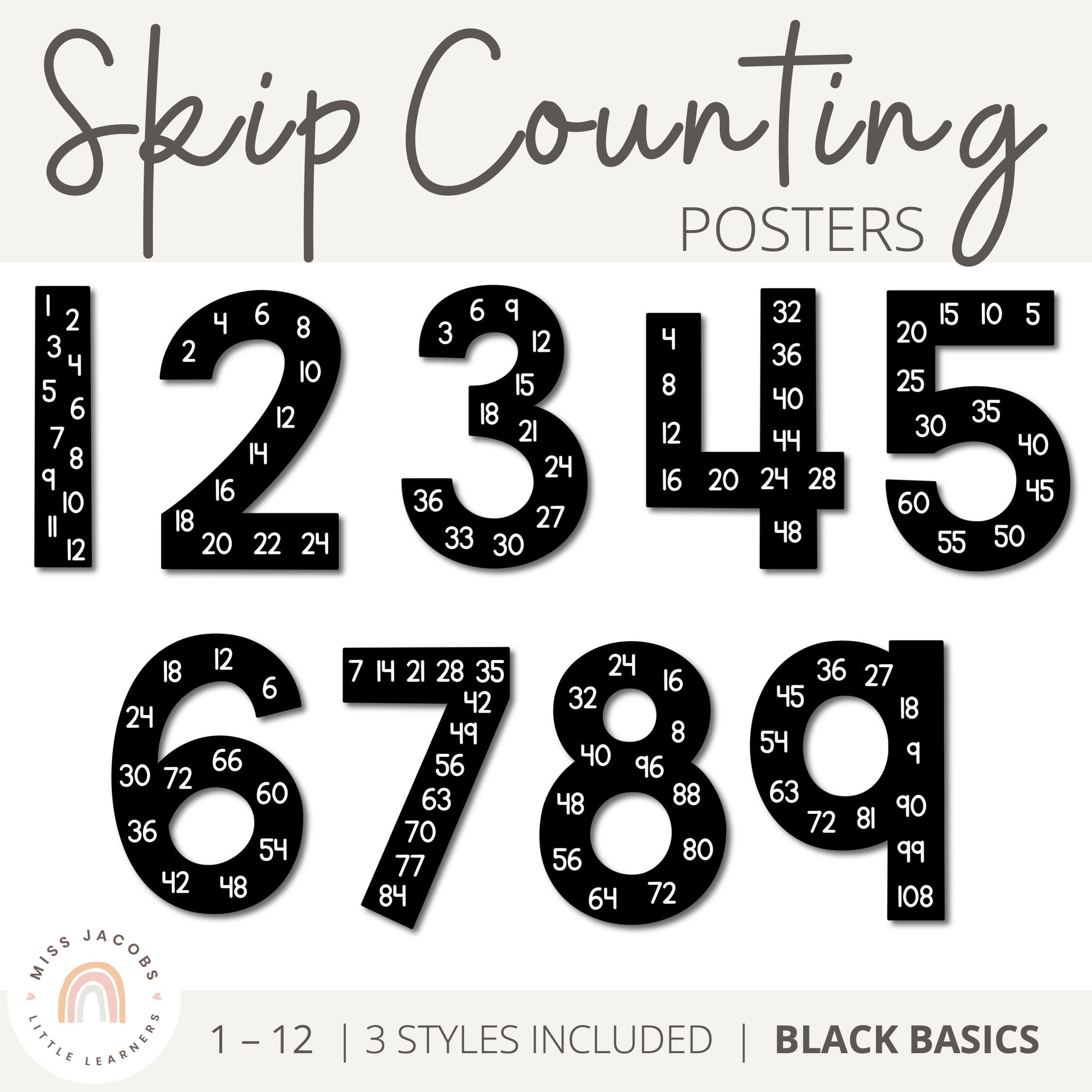 Skip Counting Large Number Display Black Basics Classroom - Etsy