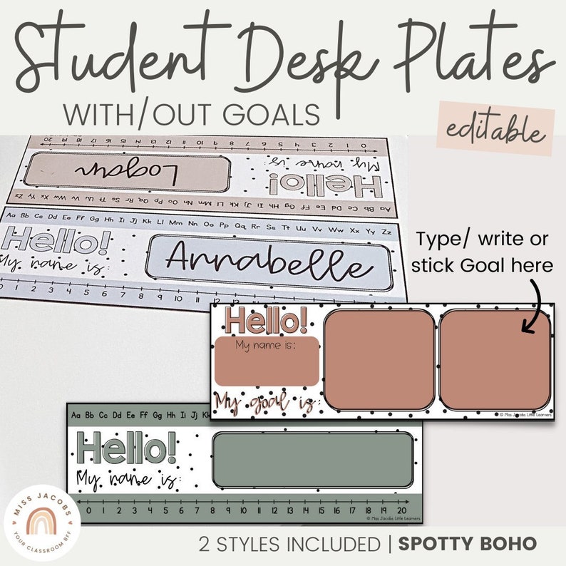 Student Name & Goals Plates SPOTTY BOHO EDITABLE - Etsy