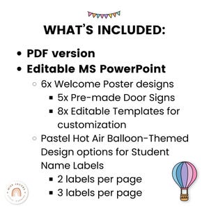 Hot Air Balloon Door Display, Calm Pastel Back to School Editable Door ...